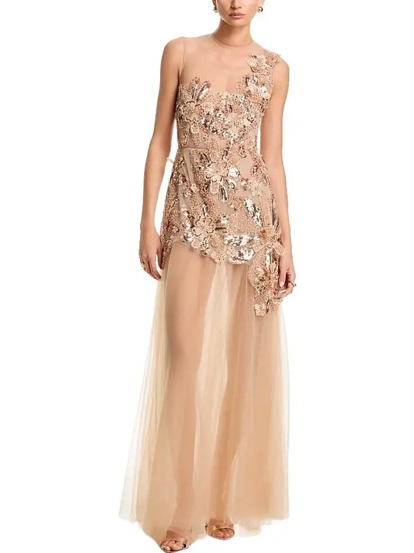 BRONX AND BRONCO Layla Sequin Floral Maxi Dress - Nude