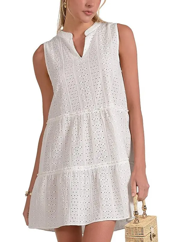 Elan Eyelet Sleeveless Mini Dress - White