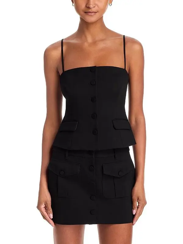 Rag & Bone Irina Square Neck Button Tank - Black