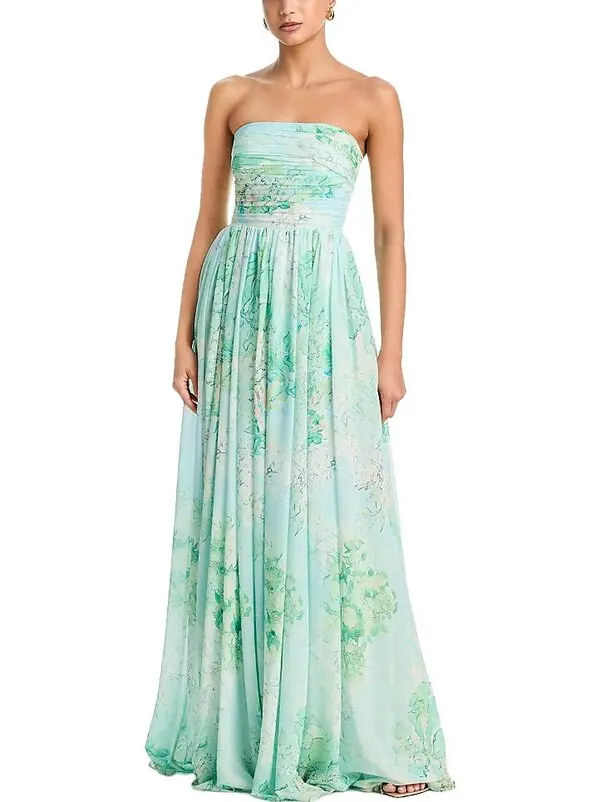SAU LEE Strapless Floral Print Maxi Dress - Mint Multi