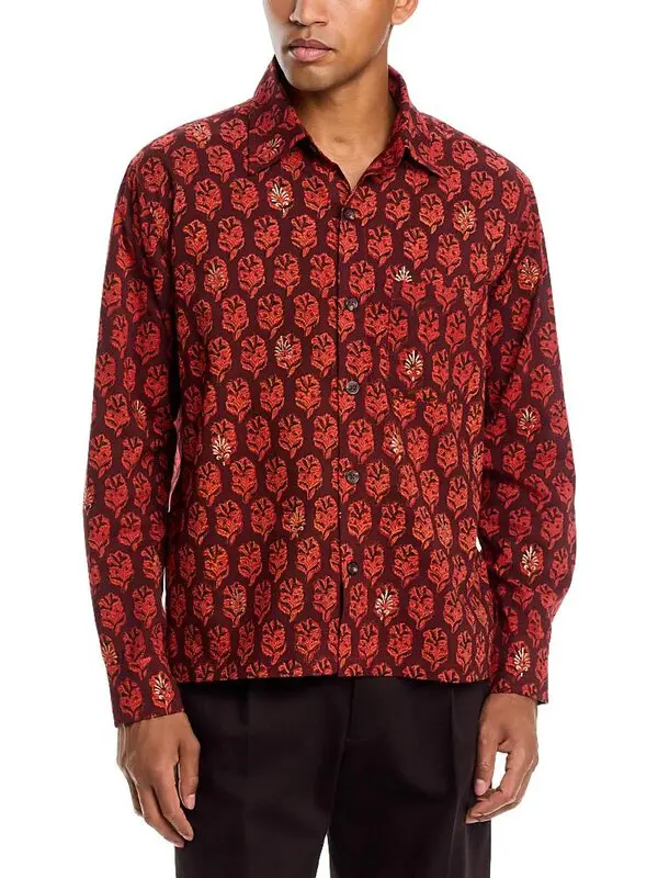 KARTIK RESEARCH Printed Box Shirt - Red/burgundy/gold