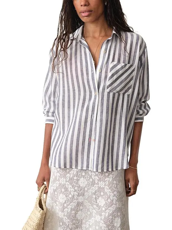 Marine Layer Jane Relaxed Stripe Shirt - Navy White
