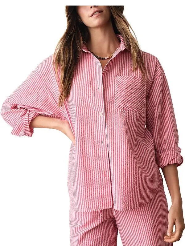 Marine Layer Gracey Oversized Seersucker Shirt - Pink Stripe