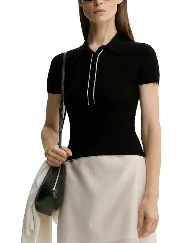BY MALENE BIRGER Ribbed Knit Cardigan With Contrast Trim - Black