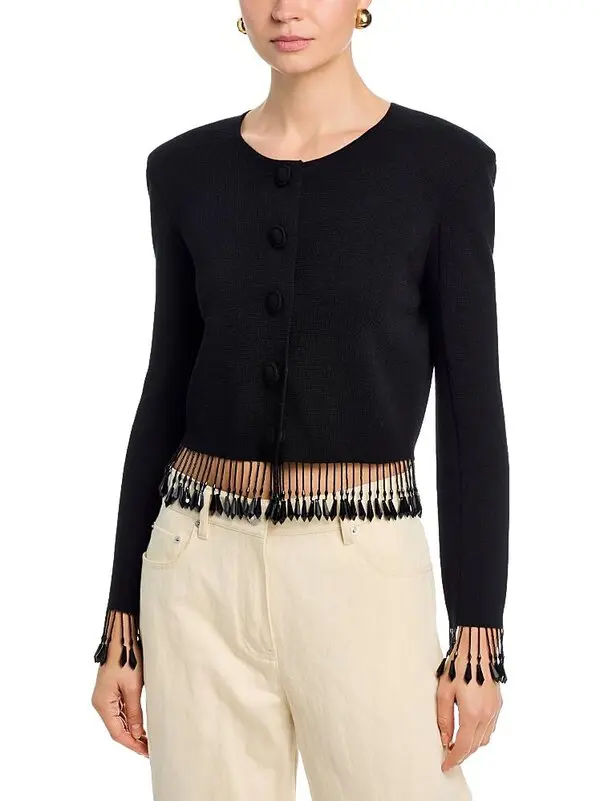 BY MALENE BIRGER Shelly Beaded Cropped Cardigan - Black