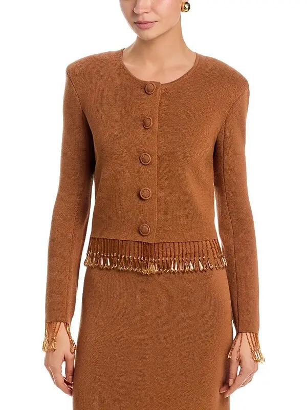 BY MALENE BIRGER Shelly Beaded Cropped Cardigan - Brown