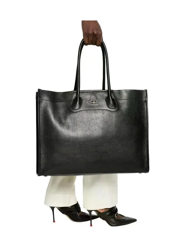 VIVIENNE WESTWOOD Orb Plaque Leather Tote Bag - Black