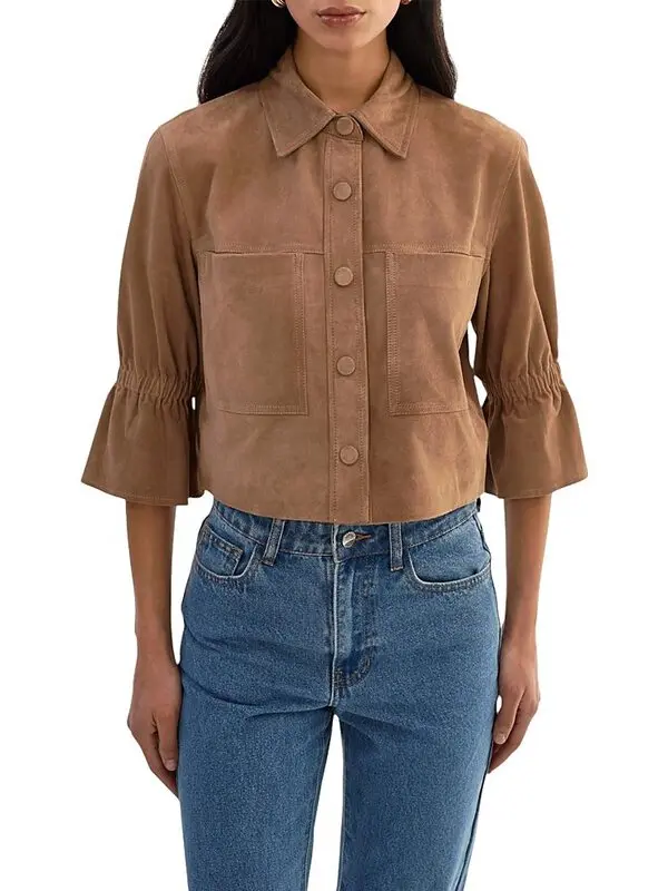 LAMARQUE Suede Ruffle Jacket - Latte