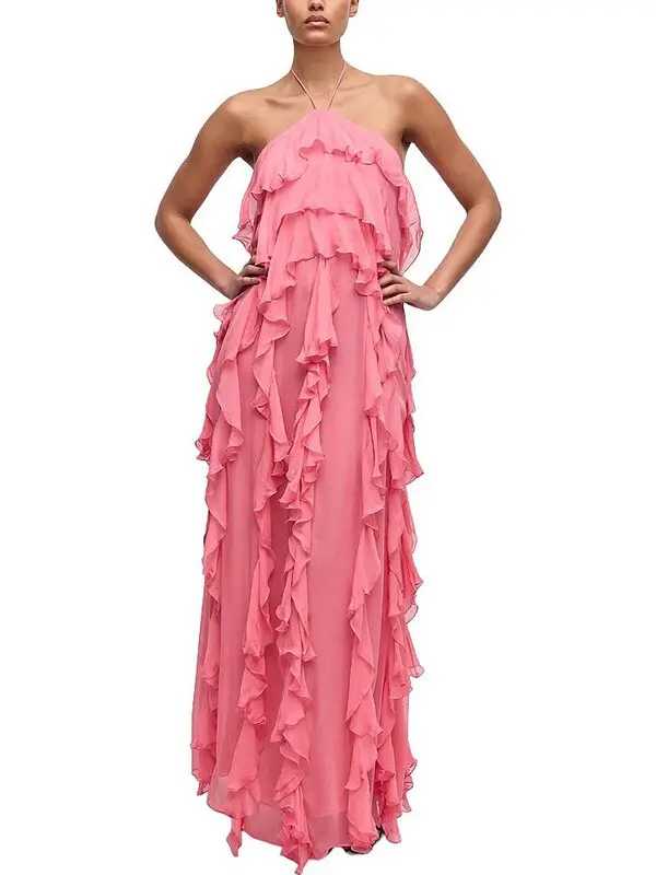 Ronny Kobo Liora Ruffled Maxi Dress - Coral
