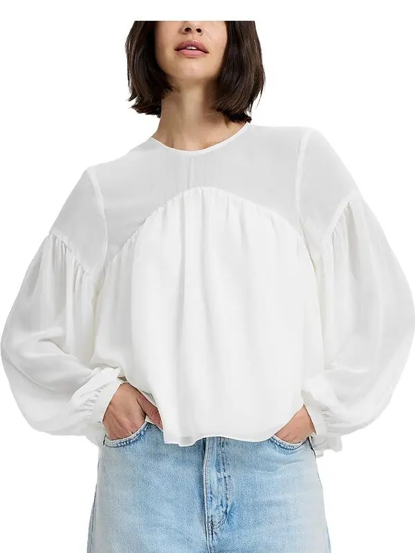 French Connection Marina Curved Yoke Top - Porcelain