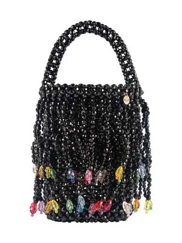 TILLIE BEADS Beaded Tassel Bucket Bag - Black