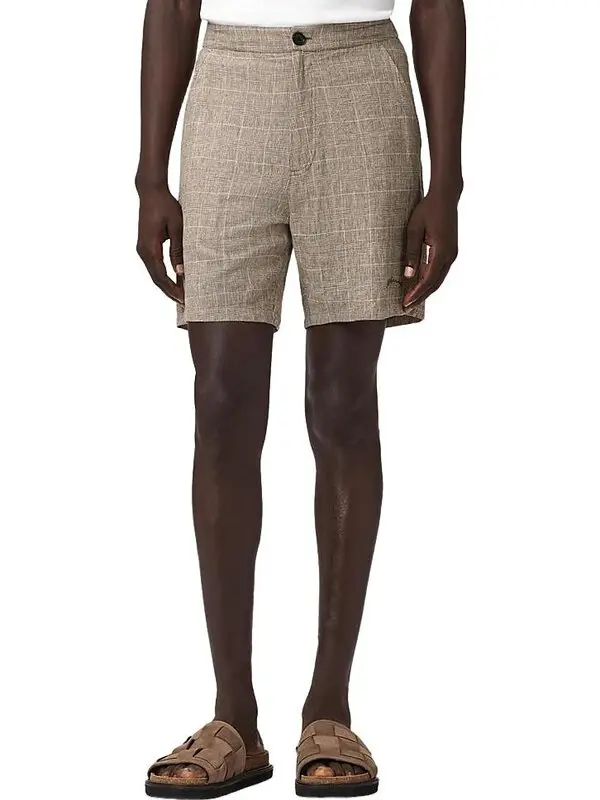 ALLSAINTS Keal Checked Linen Blend Shorts - Sediment Brown