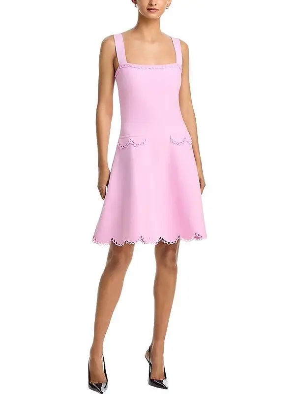 Oscar De La Renta Sleeveless Scallop Trim Knit Dress - Tulip