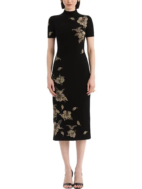 Oscar De La Renta Metallic Jacquard Knit Dress - Black