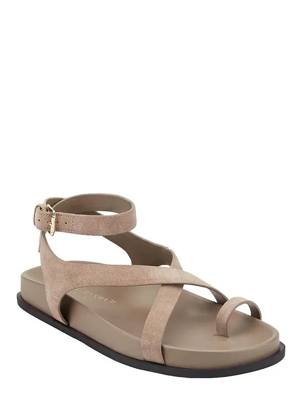 MARC FISHER LTD. Bevy Suede Strappy Flat Sandals - Taupe