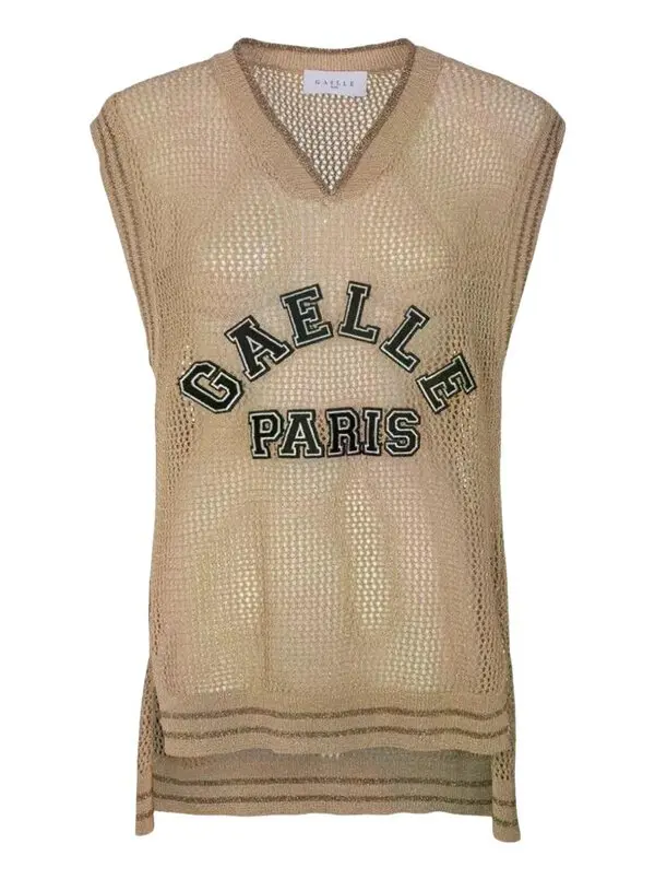 GAËLLE PARIS Gaelle Logo Patch Mesh Top - Neutrals