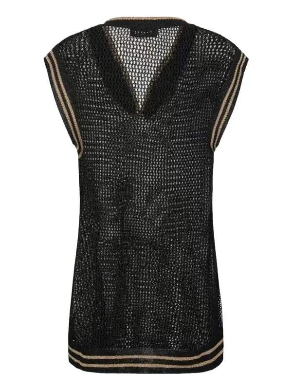GAËLLE PARIS Gaelle Mesh Logo Patch V-neck Top - Black