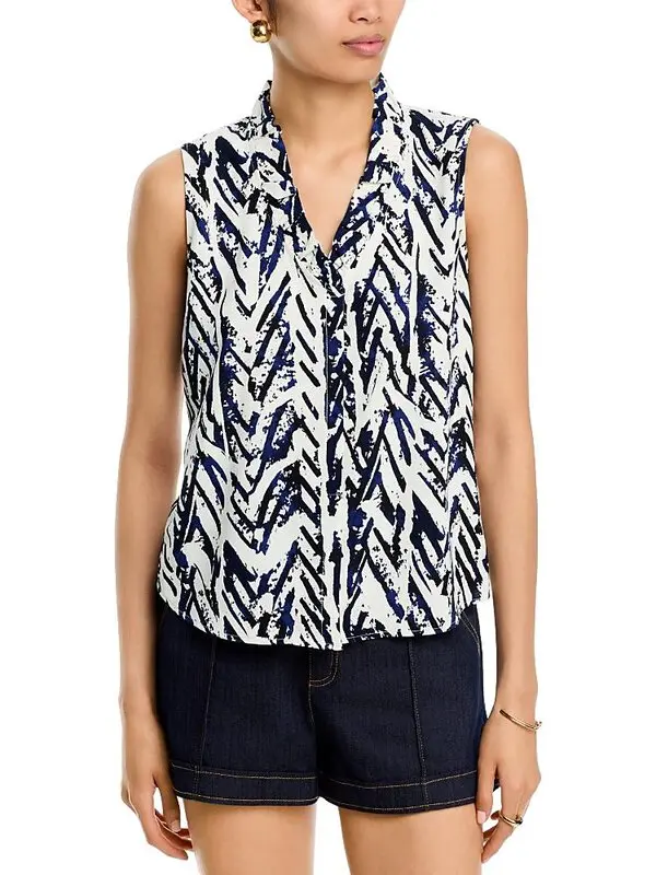 NIC+ZOE Printed Ruffle Trim Sleeveless Top - Indigo Multi