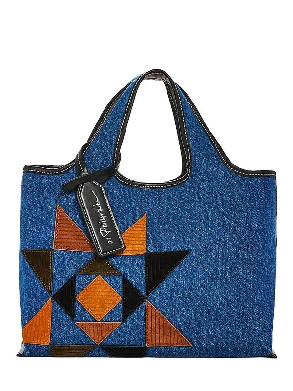 3.1 Phillip Lim Denim Mini Market Tote With Suede Quilting - Blue Indigo