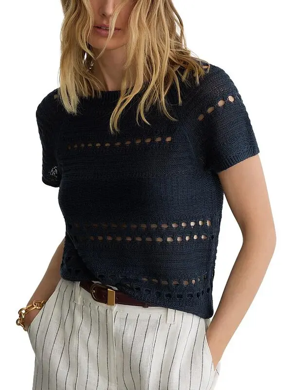 REISS Chloe Knit Top - Navy
