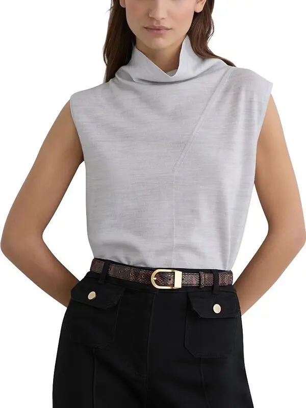 REISS Sleeveless Wool Turtleneck Top - Grey Marl