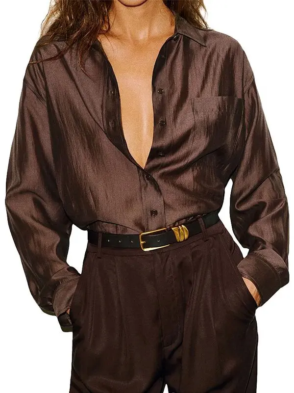 REFORMATION Eli Oversized Shirt - Brown