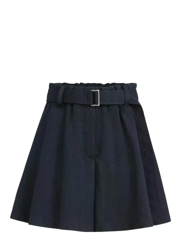 Brunello Cucinelli Virgin Wool Crêpe Chevron Skirt-pants With Monili - Blue