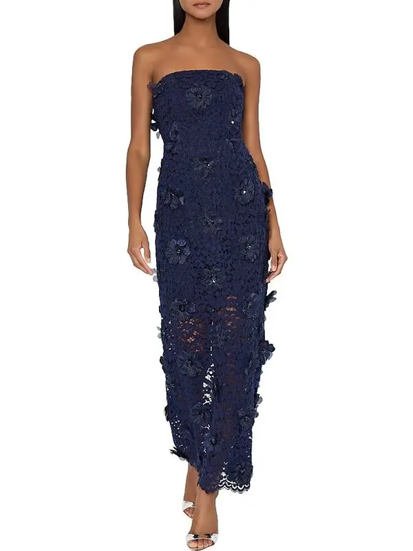 MILLY Orion Tulip Jacquard Strapless Dress - Navy