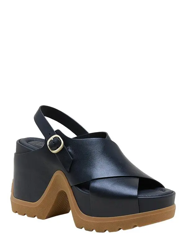 Sorel Platform Sandals With Leather Upper And Adjustable Buckle - Black/gum