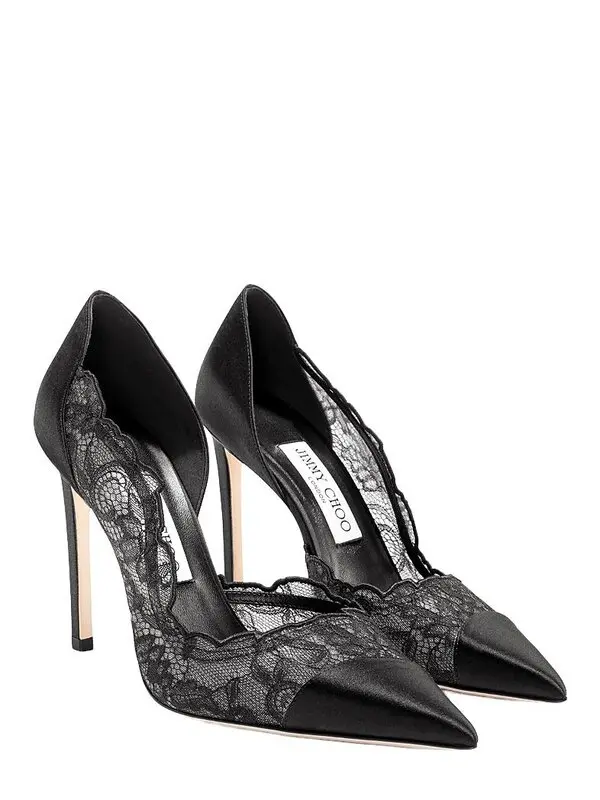 JIMMY CHOO Brigitte 100 Lace And Satin Pumps - Black/black