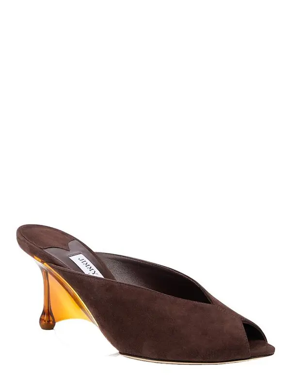 JIMMY CHOO Glace 80 Mules - Chocolate/amber