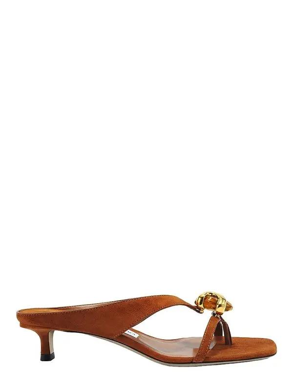 JIMMY CHOO Emeri Stone 35 Suede Sandals - Tan/amber