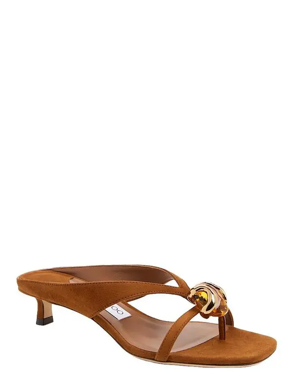 JIMMY CHOO Emeri Suede Sandals With Resin Stone Embellishment - Tan/amber