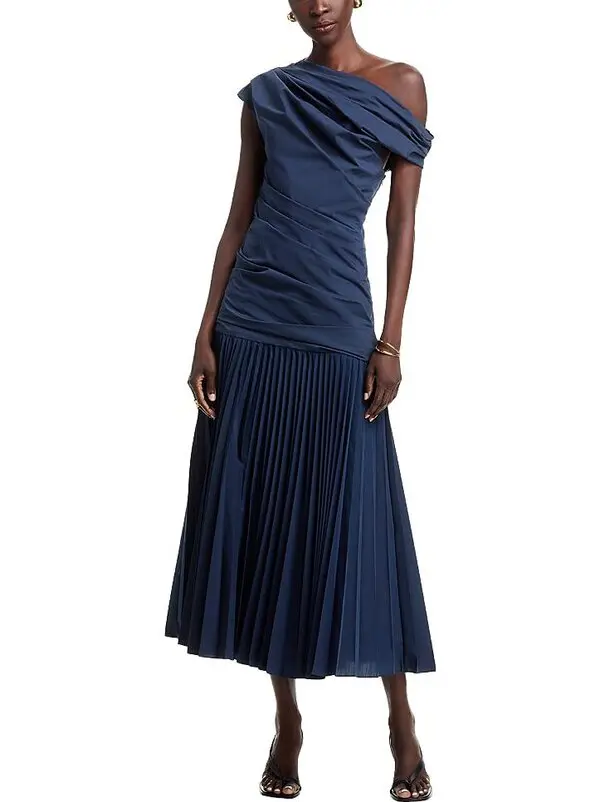 Simkhai Ammalie Ruched Draped Pleated Midi Dress - Midnight