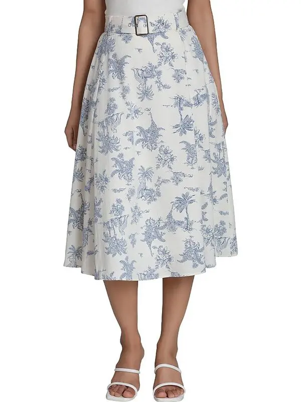 Bagatelle Belted Midi Skirt With Print - Vacation Toile