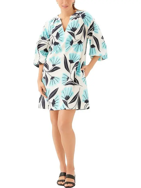 Karen Kane Puff Sleeve Peasant Dress With Floral - Print