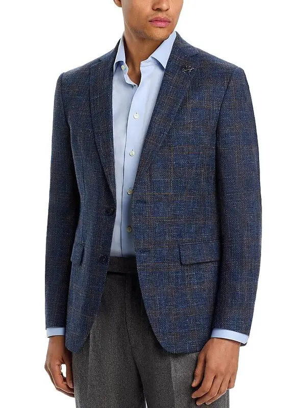 John Varvatos Slim Fit Plaid Sport Coat - Navy/ Brown