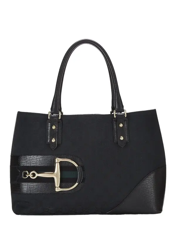 Gucci Gg Canvas Tote With Horsebit Detail - Black