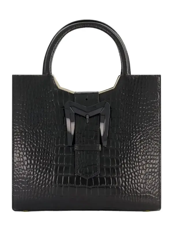 Mac Duggal Croc Embossed Leather Tote - Black