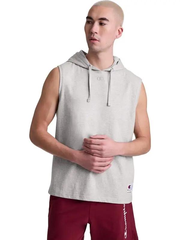 Champion Sleeveless Hoodie With Embroidered Logo - Oxford Grey Heather