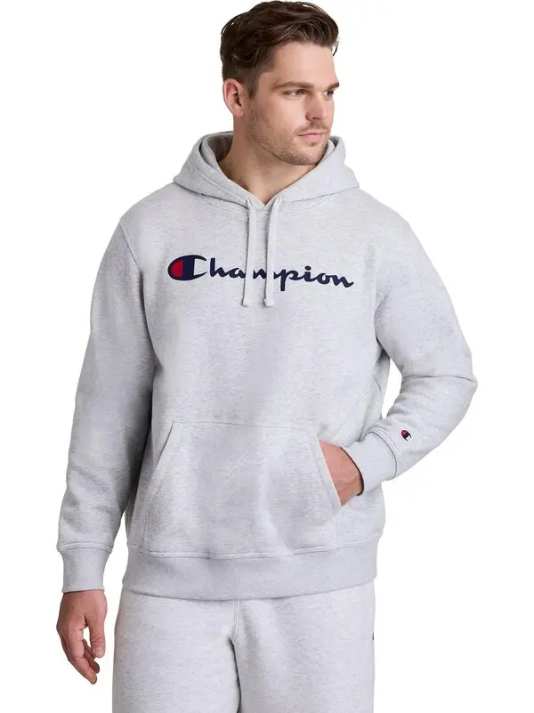 Champion Powerblend Hoodie With Script Logo - Platinum Silver Heather