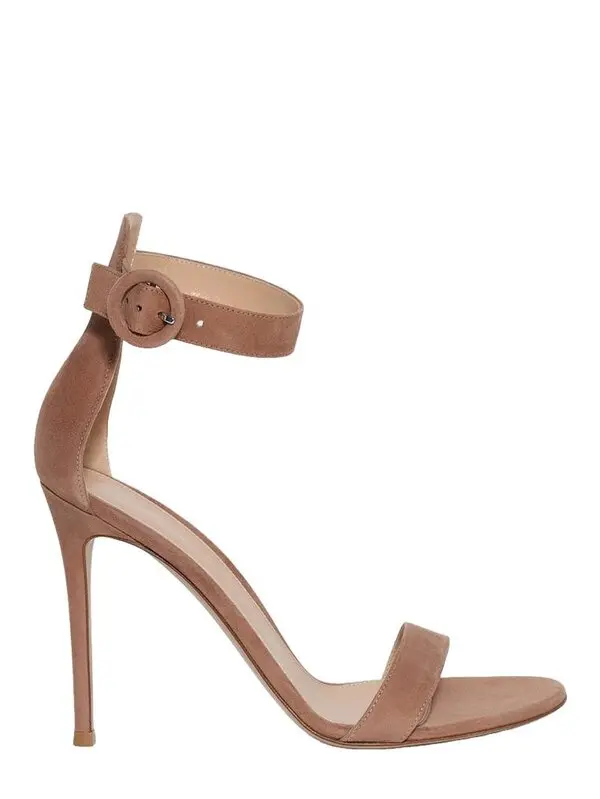 GIANVITO ROSSI Portofino 105 Praline Suede Sandals - Tan