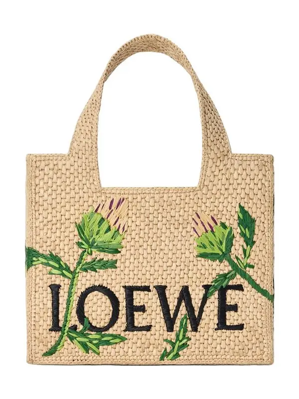 Loewe Small Artichoke Font Tote In Raffia - Natural