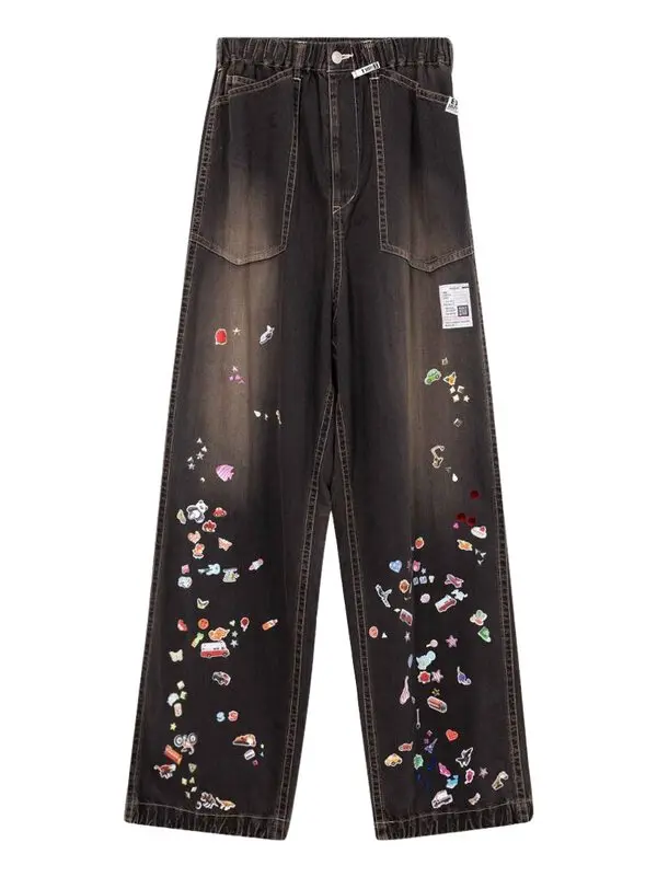 Mihara Yasuhiro Baker Jeans With Sticker Detail - Black