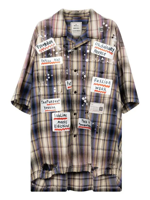 Mihara Yasuhiro H/s Check Shirt With Sticker - Beige
