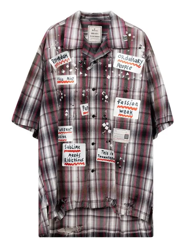 Mihara Yasuhiro H/s Check Shirt With Sticker - Black