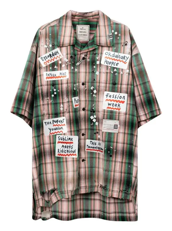 Mihara Yasuhiro H/s Check Shirt With Sticker - Pink