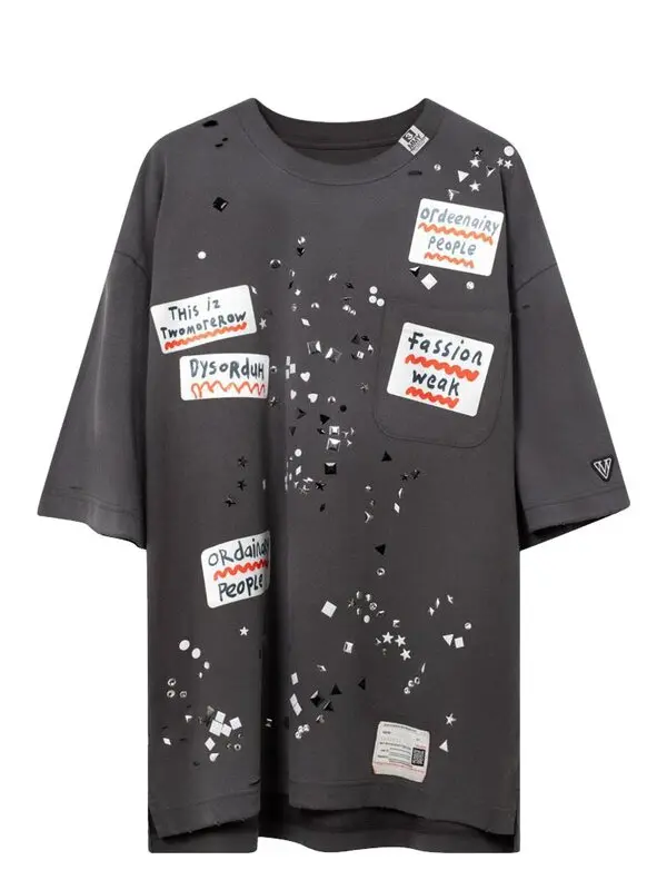 Mihara Yasuhiro Embellished Sticker Tee - Black