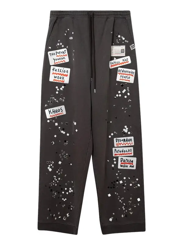 Mihara Yasuhiro Embellished Sticker Relaxed Fit Pants - Black