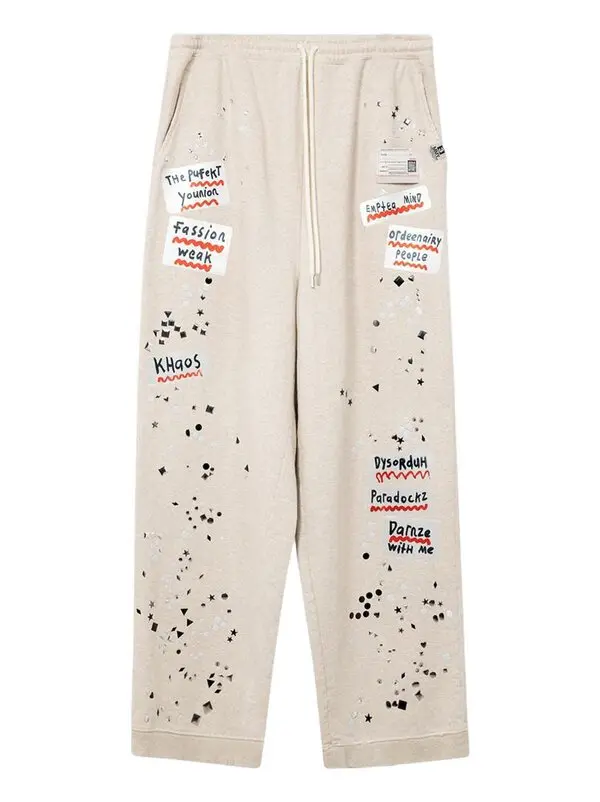 Mihara Yasuhiro Embellished Sticker Relaxed Fit Pants - White